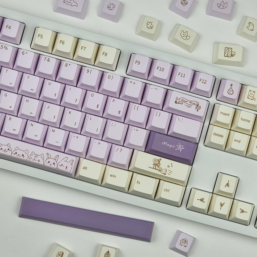 173 Keys Witchy Rabbit Korean Keycap Set, PBT, Cherry, Light Purple and ...