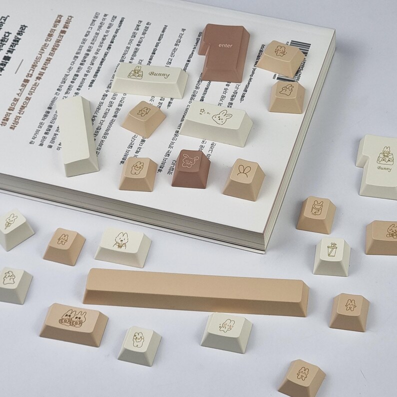 173 Keys Mocha Bunny Korean Keycap Set, Cherry, PBT, Soft Brown Tones ...