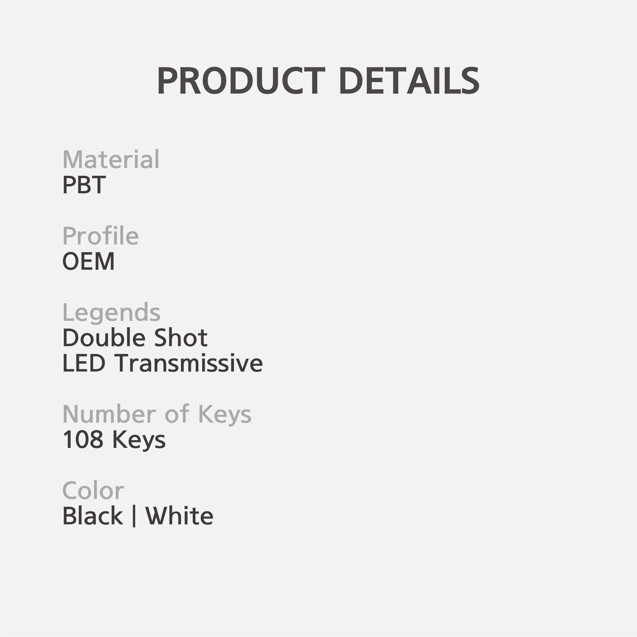 108 Keys Korean Keycap Set, Black/white, PBT, Led-transmissive, Double ...