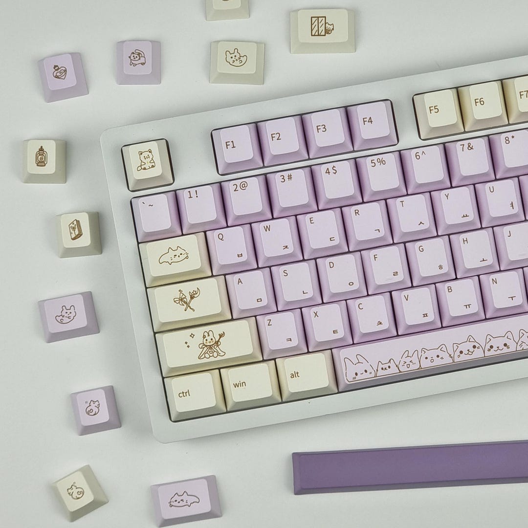 173 Keys Witchy Rabbit Korean Keycap Set, PBT, Cherry, Light Purple and ...