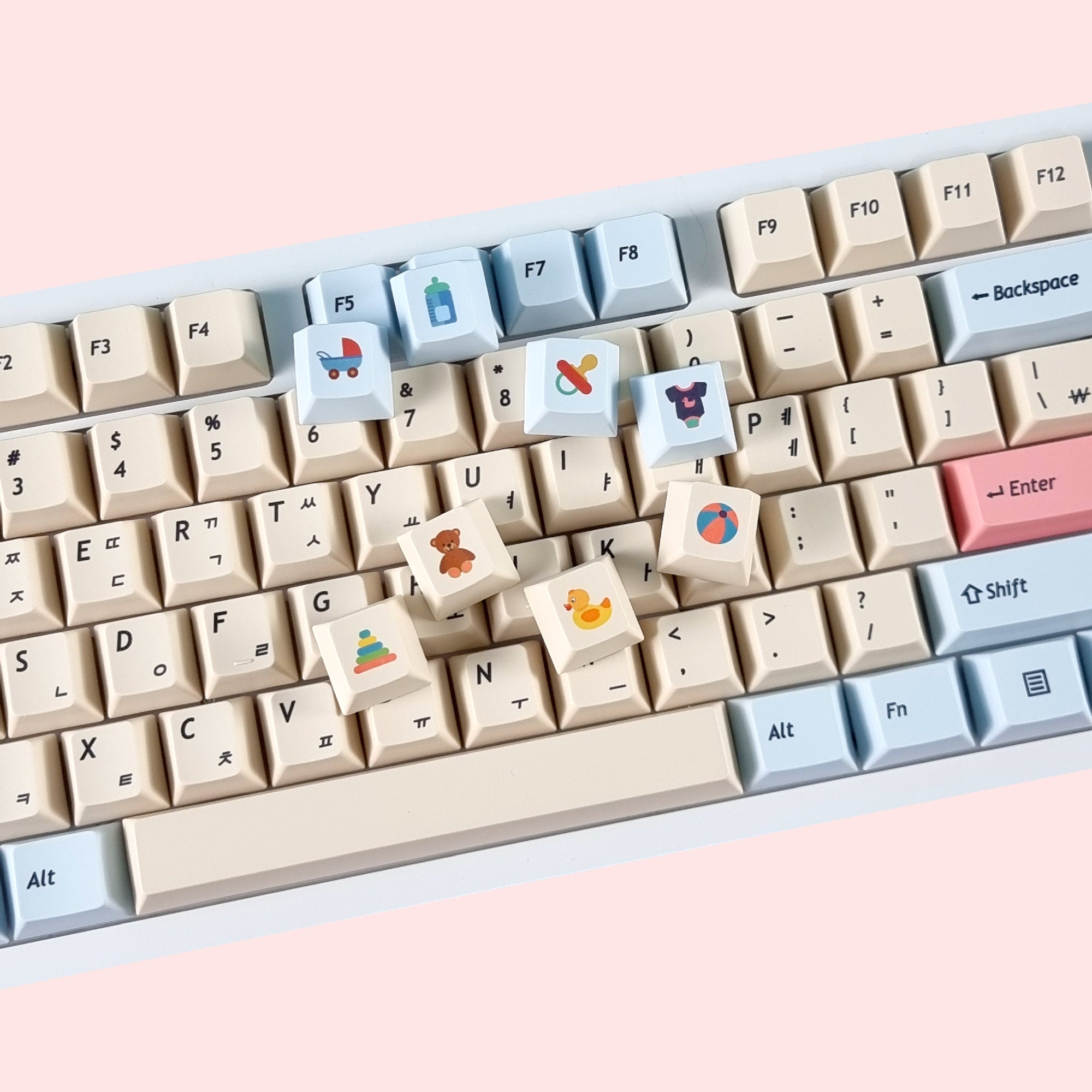 145 Keys Vintage Pastel Korean Keycap Set, PBT, Hangul Keycaps Korean ...
