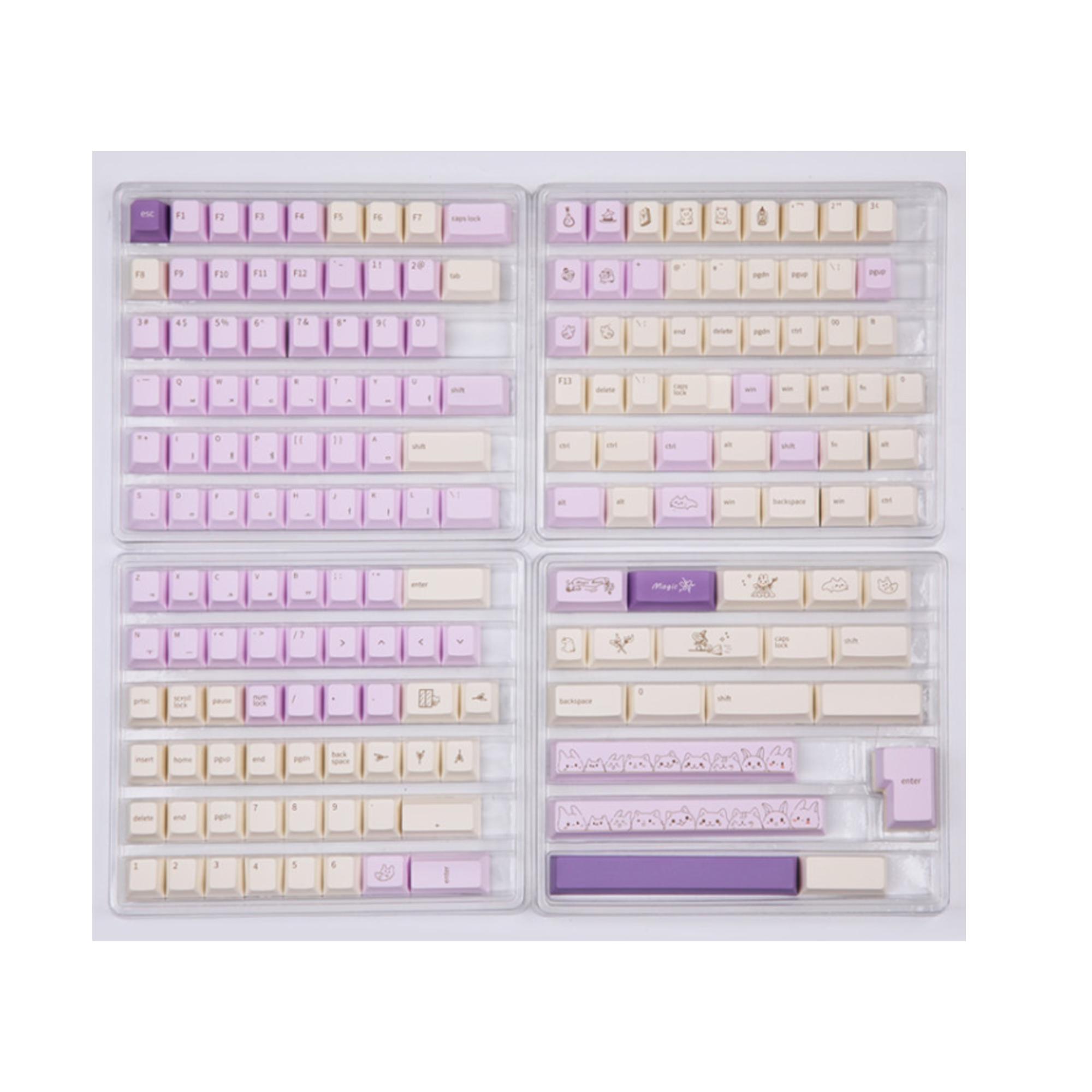 173 Keys Witchy Rabbit Korean Keycap Set, PBT, Cherry, Light Purple and ...