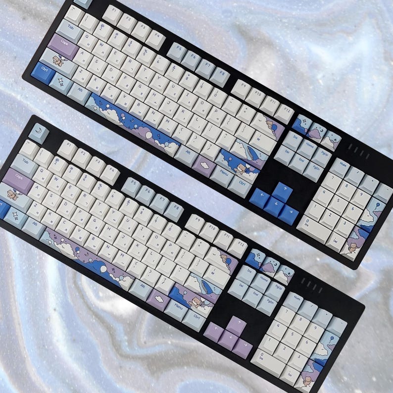 139 Keys Balloon Cat Korean Keycap Set, Cherry, PBT, Cute Dreamy Blue ...
