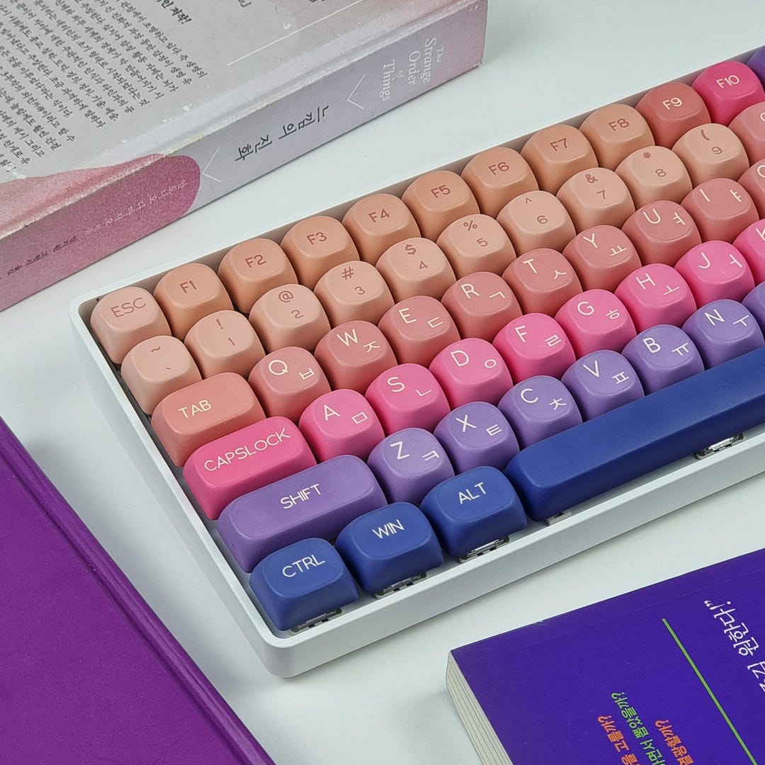 128 Keys Gradient Bliss Korean Keycap Set, Purple and Pink Hangul ...