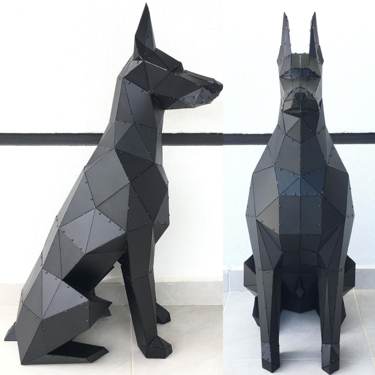 3D Metal Sitting Doberman Sculpture – Decorative Dog Statue for Home ...