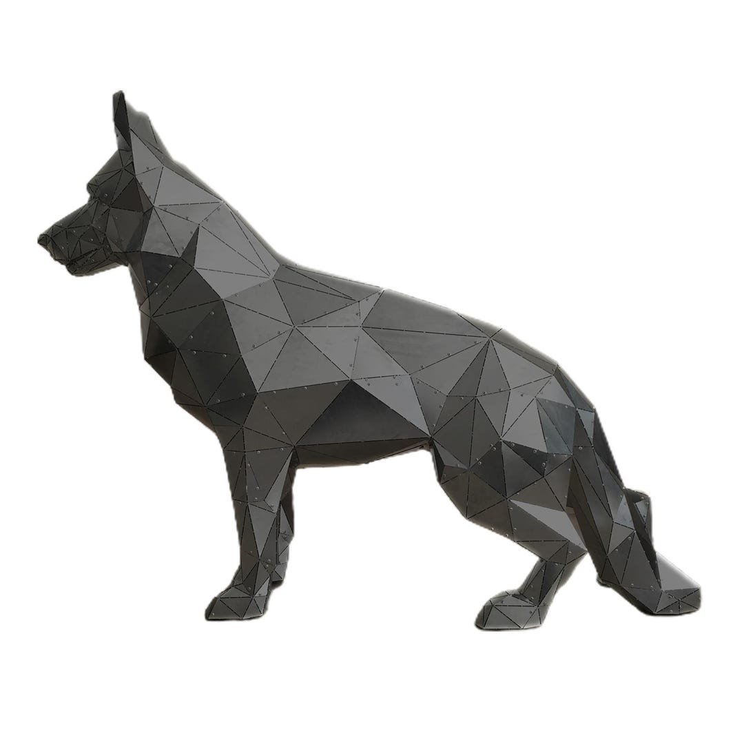 German Shepherd Metal Sculpture – Modern 3D Police Dog Statue, Unique ...