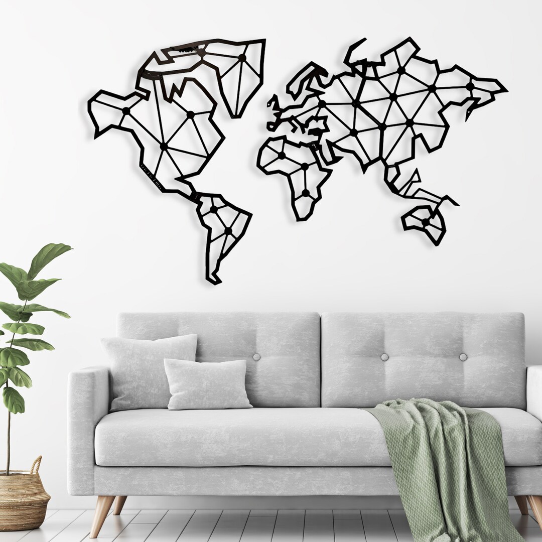 Metal World Map, 2D Black Maps Metal Wall Art, Best Gift for Travelers ...