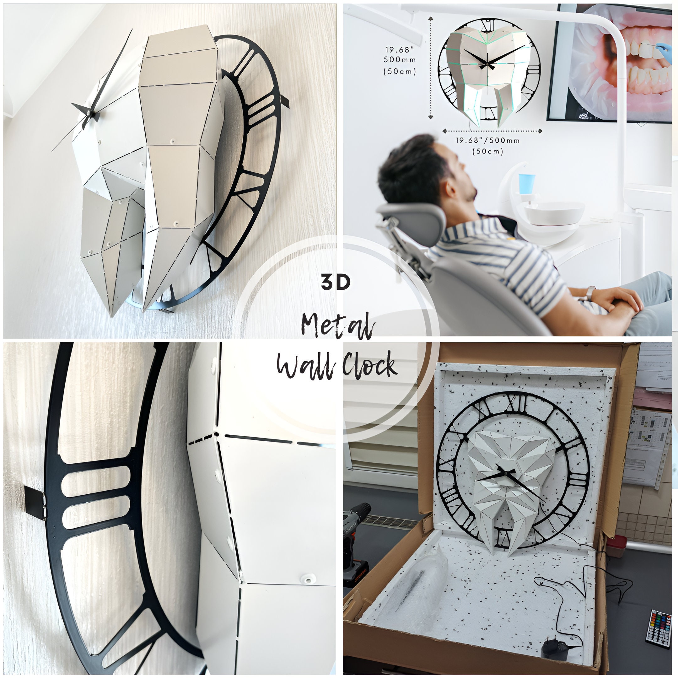 Dentist Unique Design 3D Metal Wall Clock, Dental Clinic Wall Decor ...