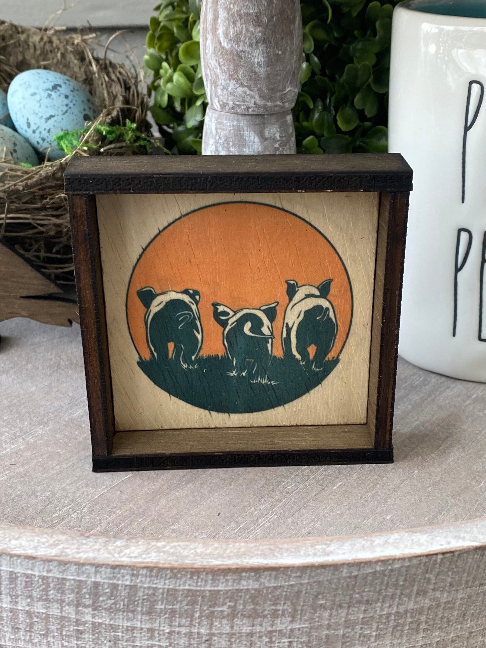 Pig Sign, Mini Wood Sign, Farm Animal Decor, Mini Signs for Tiered ...