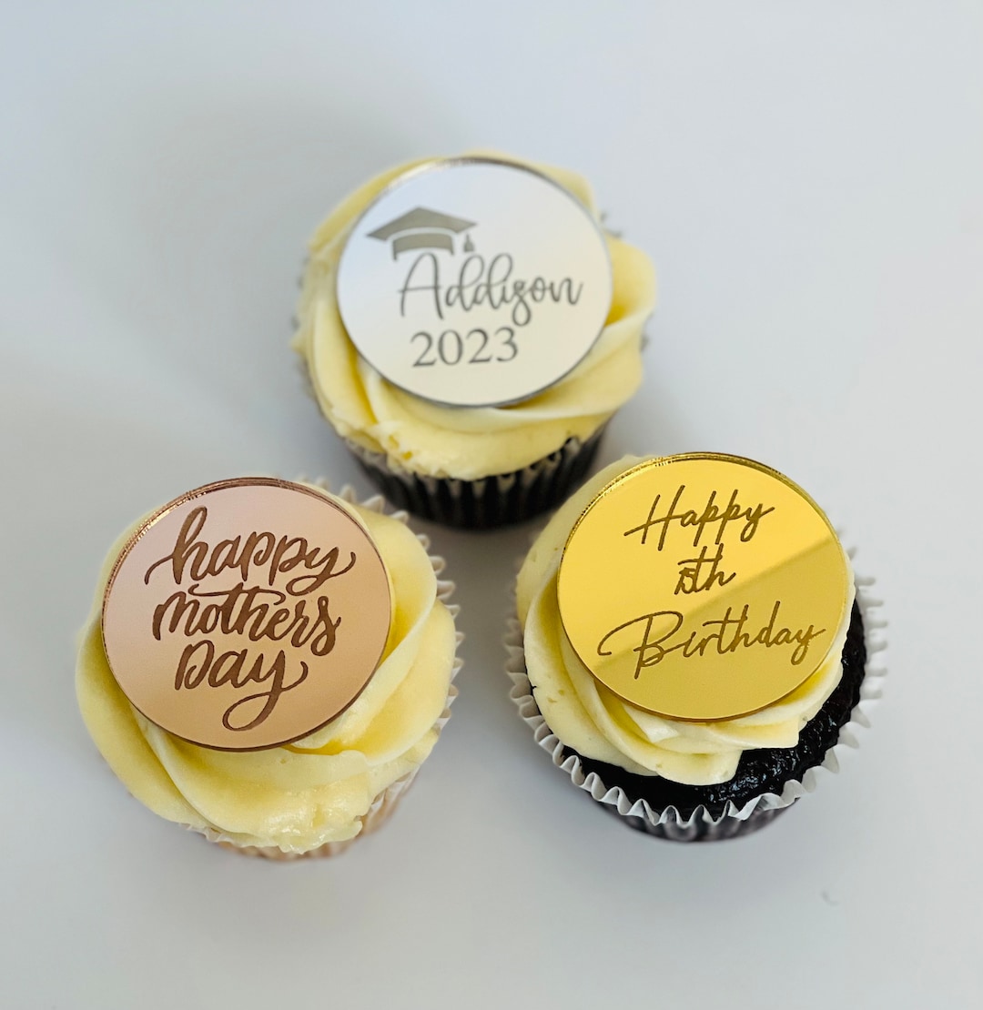 Mirrored Acrylic Cupcake Tags, Picks for Celebration; Laser Cut ...
