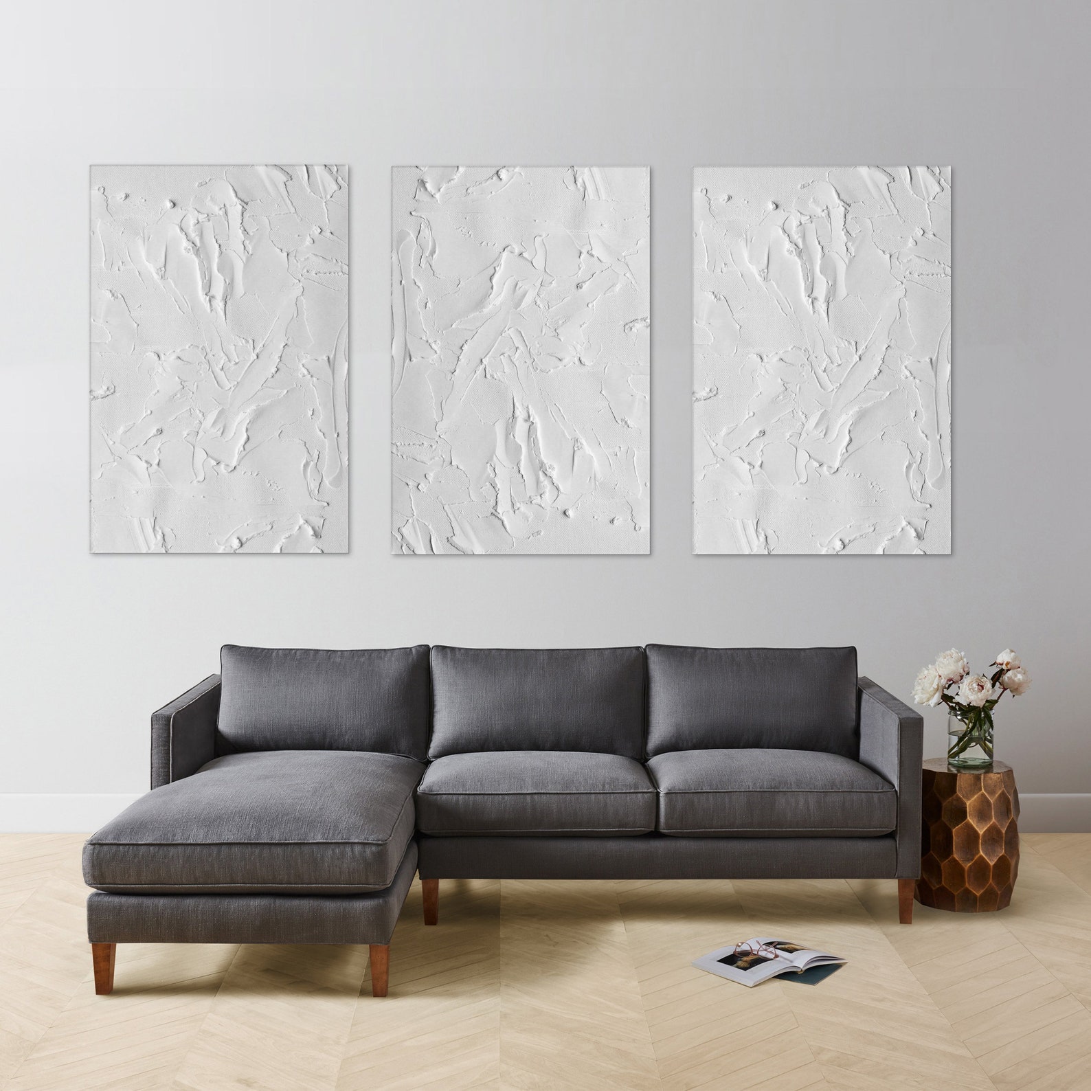 Plaster Wall Decor, White Plaster Art, Texture Paint Print, Set of 2 ...