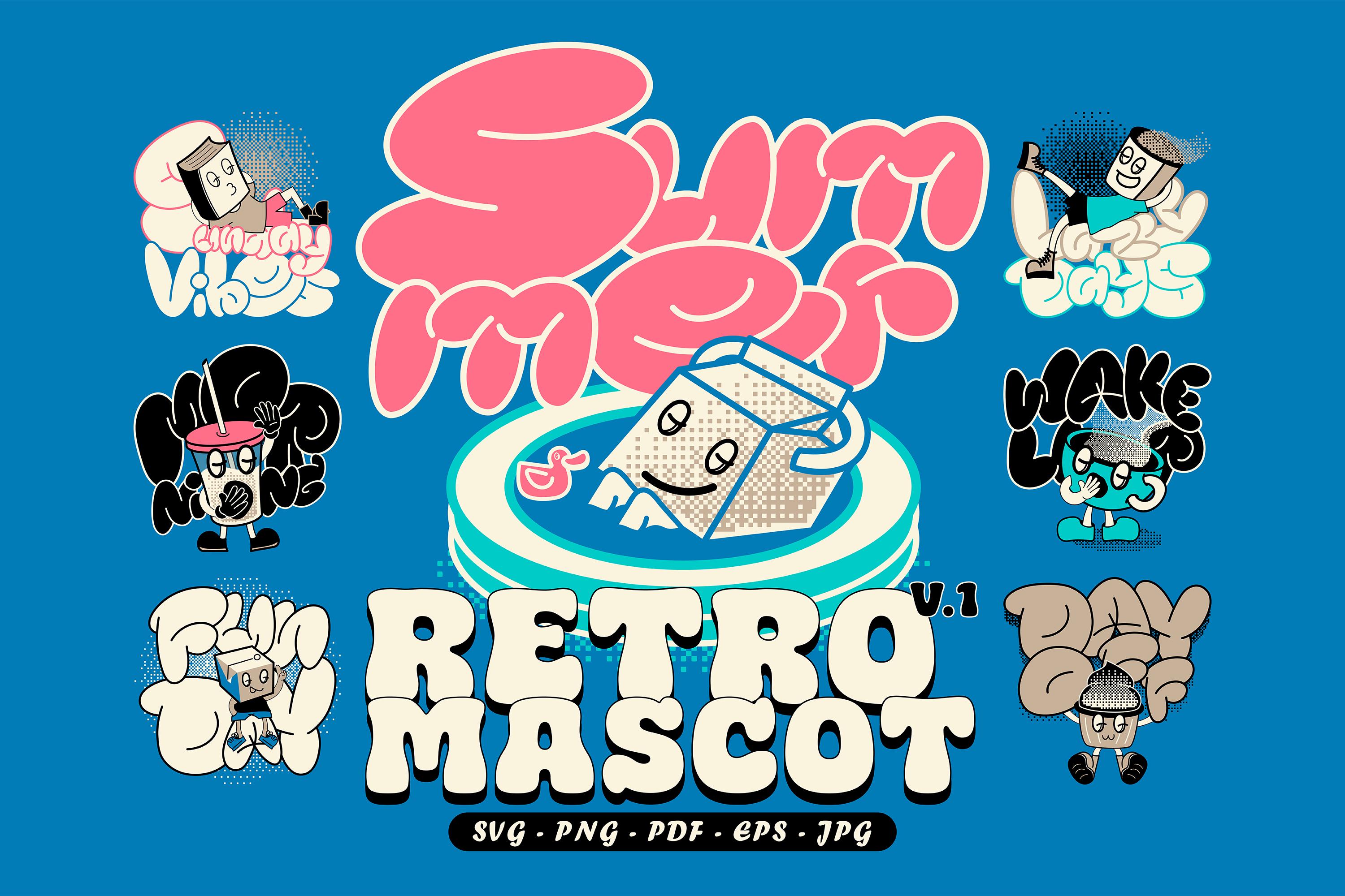 Retro Mascot & Cartoons Characters SVG, PNG Clipart Digital Download ...