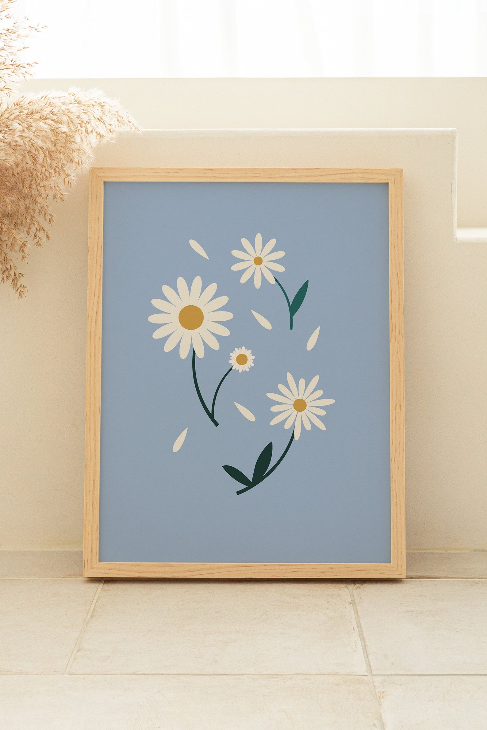 Blue Daisy Print, Blue Wall Art, Flower Print, Flower Power Decor ...
