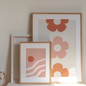 Flower Power Poster, Retro Flower Print, Abstract Floral Art, Blush ...