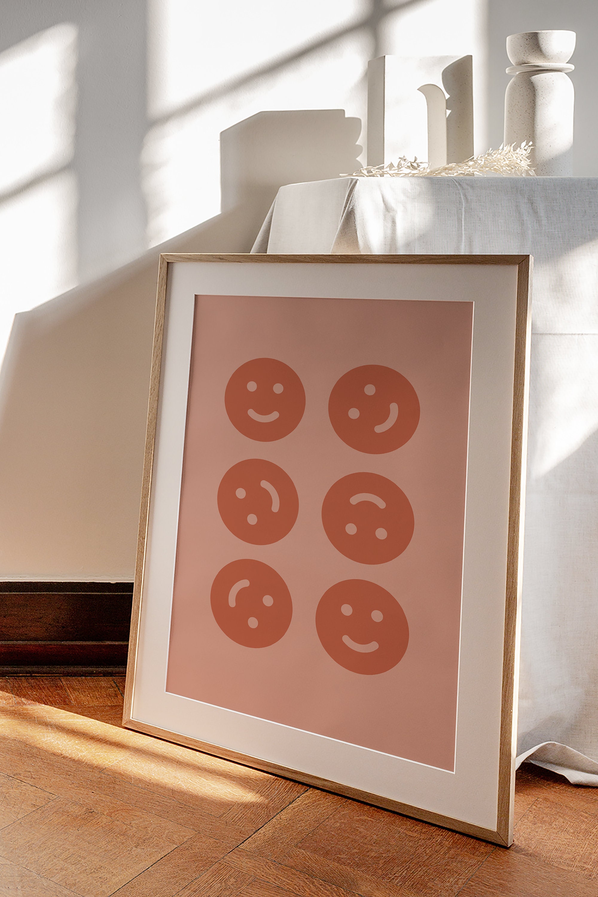 Smiley Face Print, Kids Room Decor, Terracotta Wall Art, Blush Pink ...