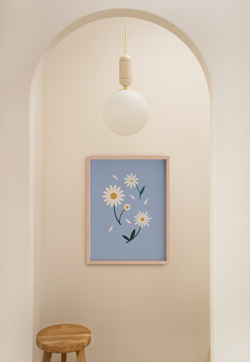 Blue Daisy Print, Blue Wall Art, Flower Print, Flower Power Decor ...