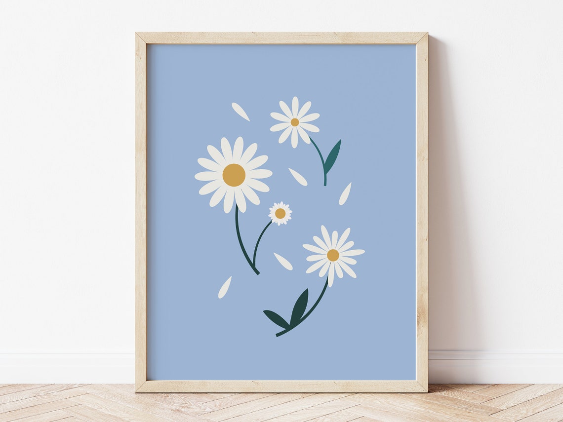 Blue Daisy Print Blue Wall Art Flower Print Flower Power - Etsy