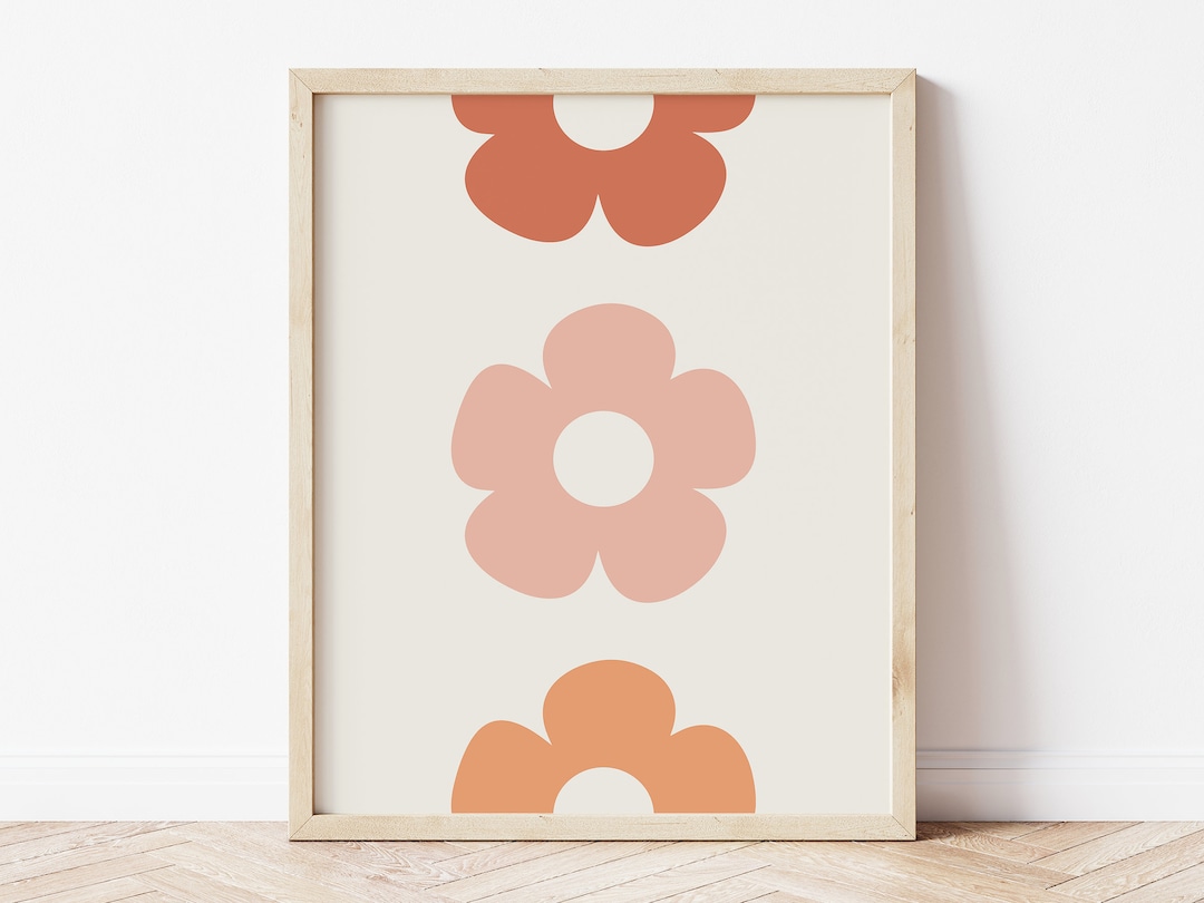 Flower Power Poster, Retro Flower Print, Abstract Floral Art, Blush ...