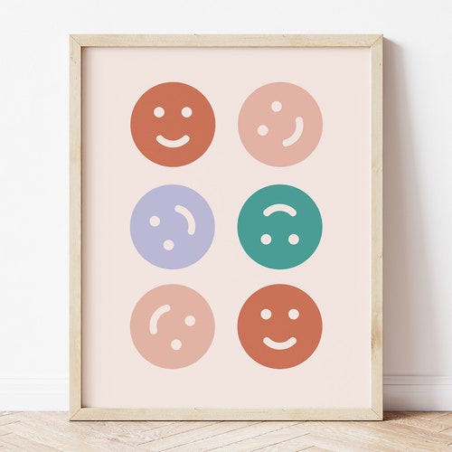 Smiley Face Wall Art Sage Green and Pink Aesthetic Digital - Etsy