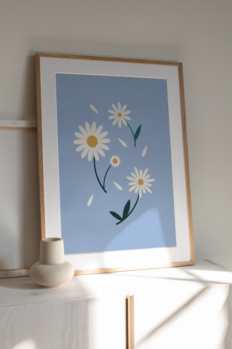 Blue Daisy Print, Blue Wall Art, Flower Print, Flower Power Decor ...