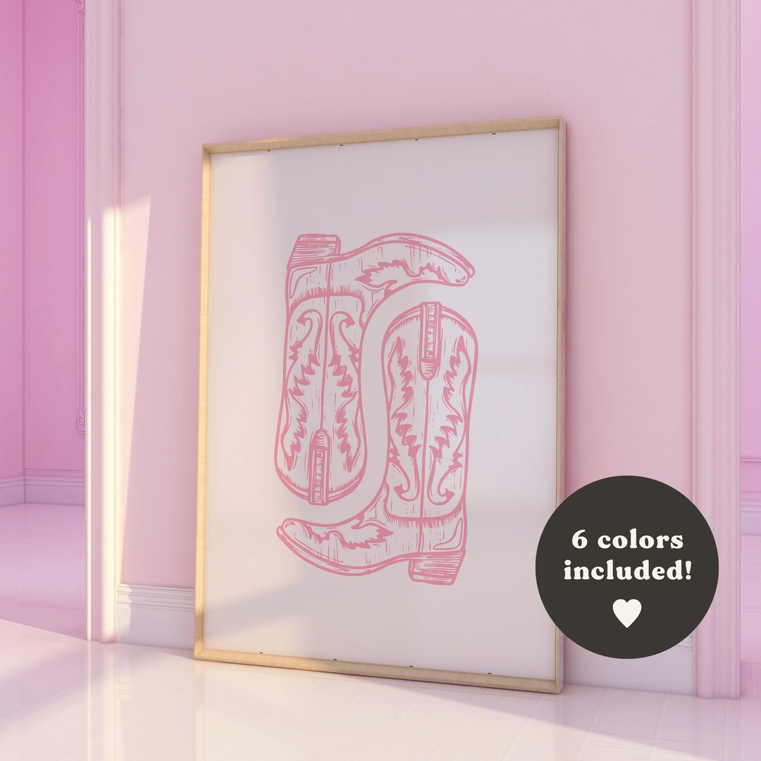 Pink Cowgirl Boot Print, Coastal Cowgirl Print, Vintage Cowgirl Art ...