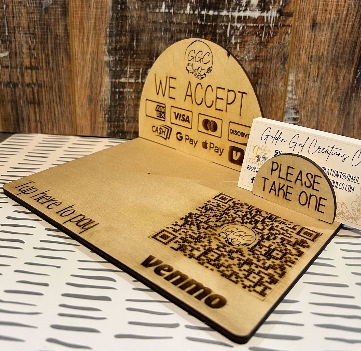 Payment Sign Display Stand QR Code Venmo Square or Shopify Reader and ...