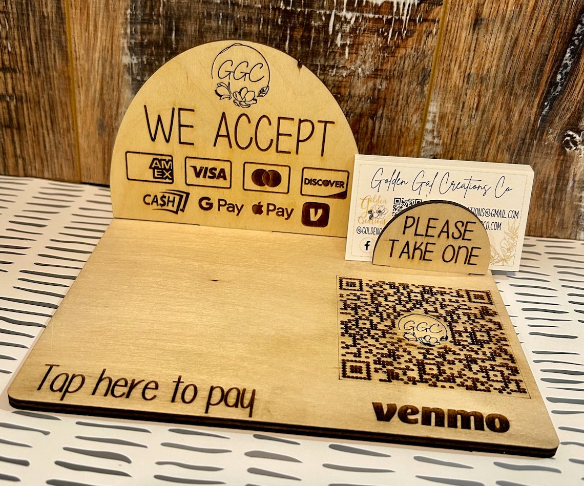 Payment Sign Display Stand QR Code Venmo Square or Shopify Reader and ...