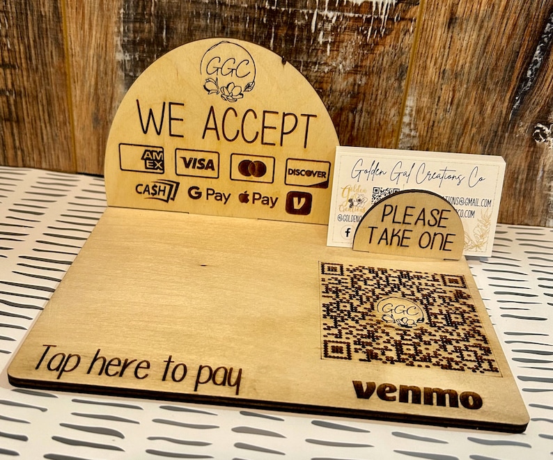 Payment Sign Display Stand QR Code Venmo Square or Shopify Reader and ...
