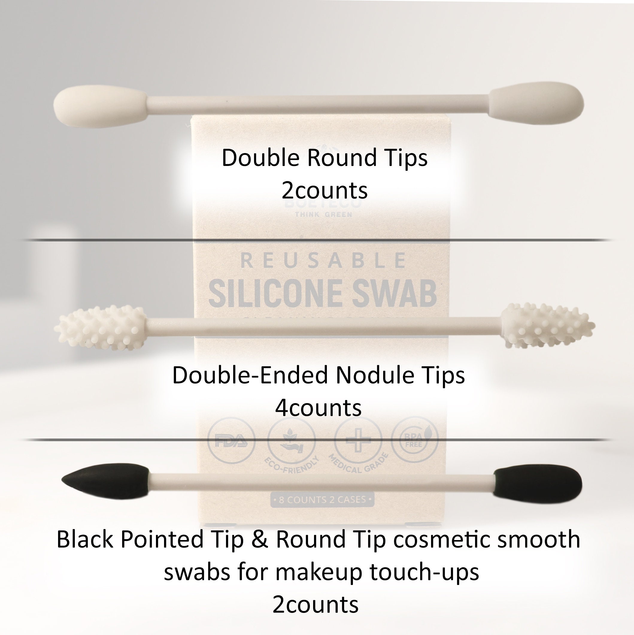 BOETECO Reusable Ear Swab and Makeup Swabs Kit. 2 Cases With 8 Reusable ...