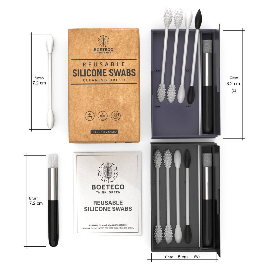 BOETECO Reusable Ear Swab and Makeup Swabs Kit. 2 Cases With 8 Reusable ...