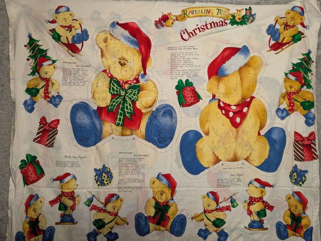 Rambling Ted Christmas Teddy Bear Fabric Panels X3 Holiday Sewing ...