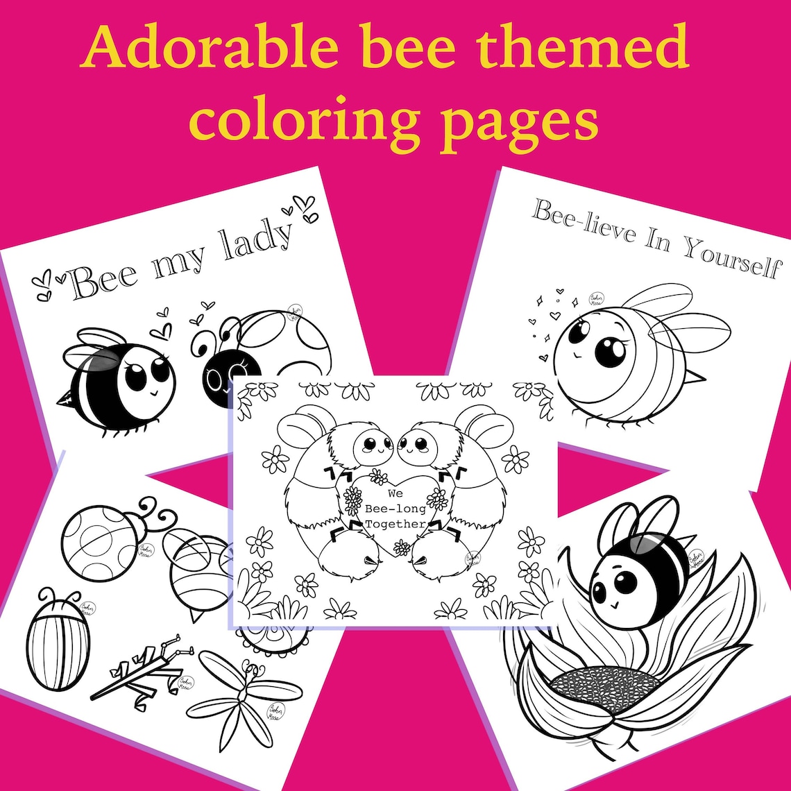 Bee Themed Valentine's Day Coloring Pages - Instant Digital Download ...