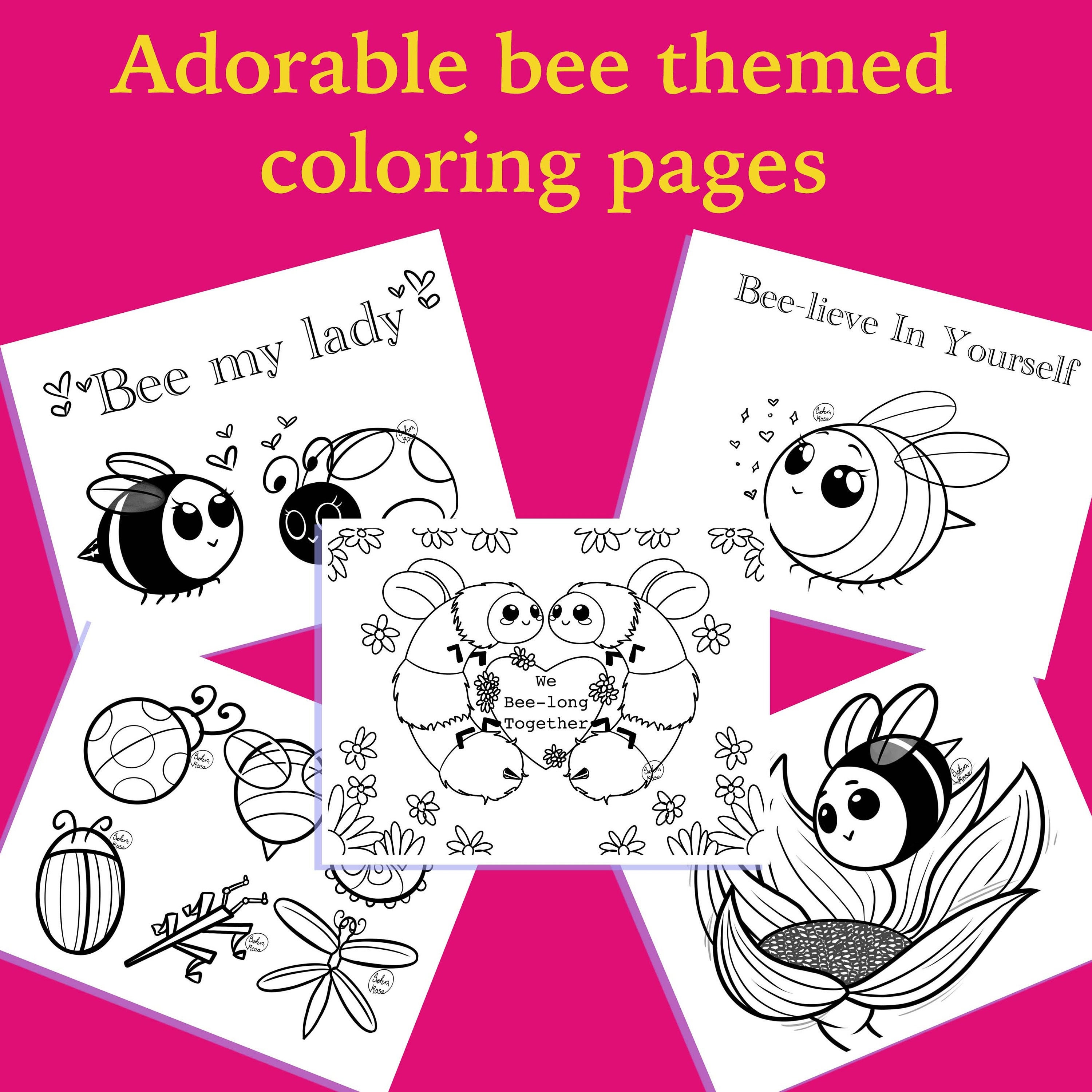 Bee Themed Valentine's Day Coloring Pages - Instant Digital Download ...