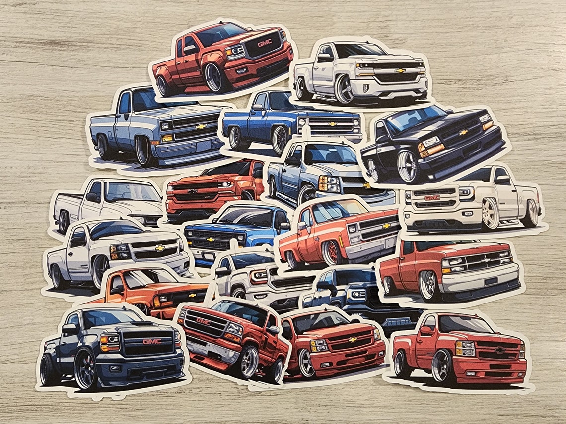 Cartoon Lowered Truck Sticker Pack of 20 Stickers. ~2 Inches. - Etsy