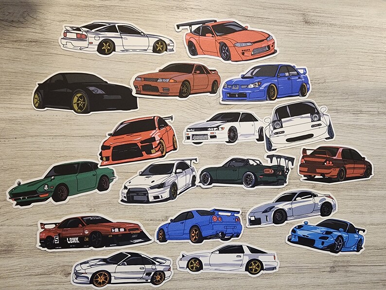 Hand Drawn JDM Cars Sticker Pack of 18 Stickers. 2 Inches. - Etsy
