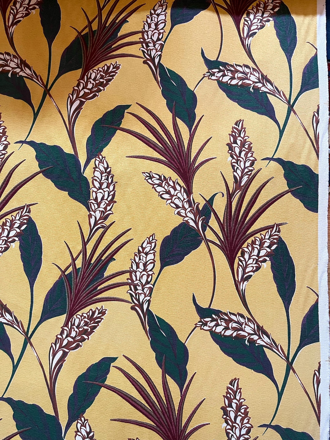 Mid-century Botanical | Cotton Barkcloth Fabric by the Half Yard, 55 ...