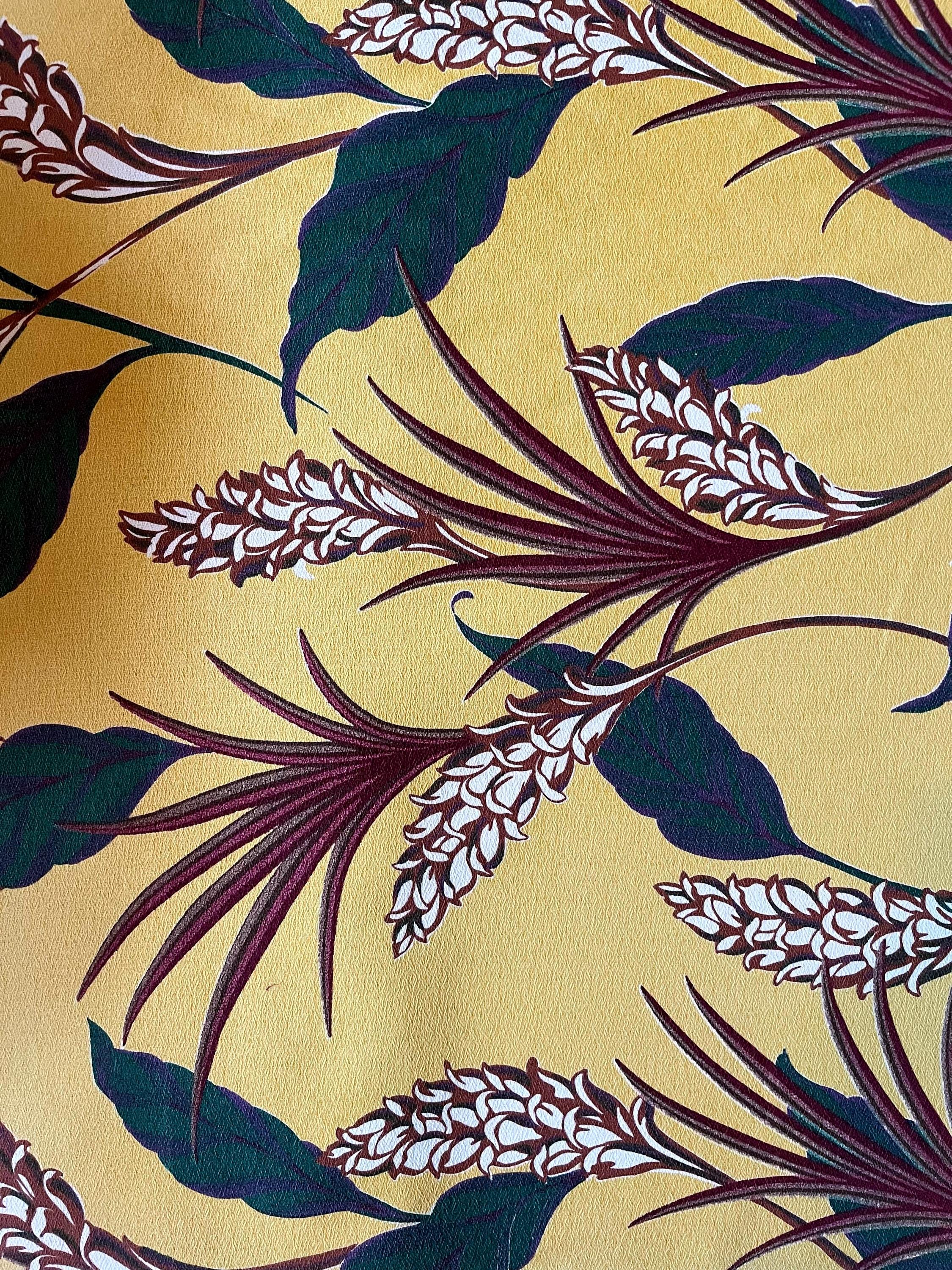 Mid-century Botanical | Cotton Barkcloth Fabric by the Half Yard, 55 ...