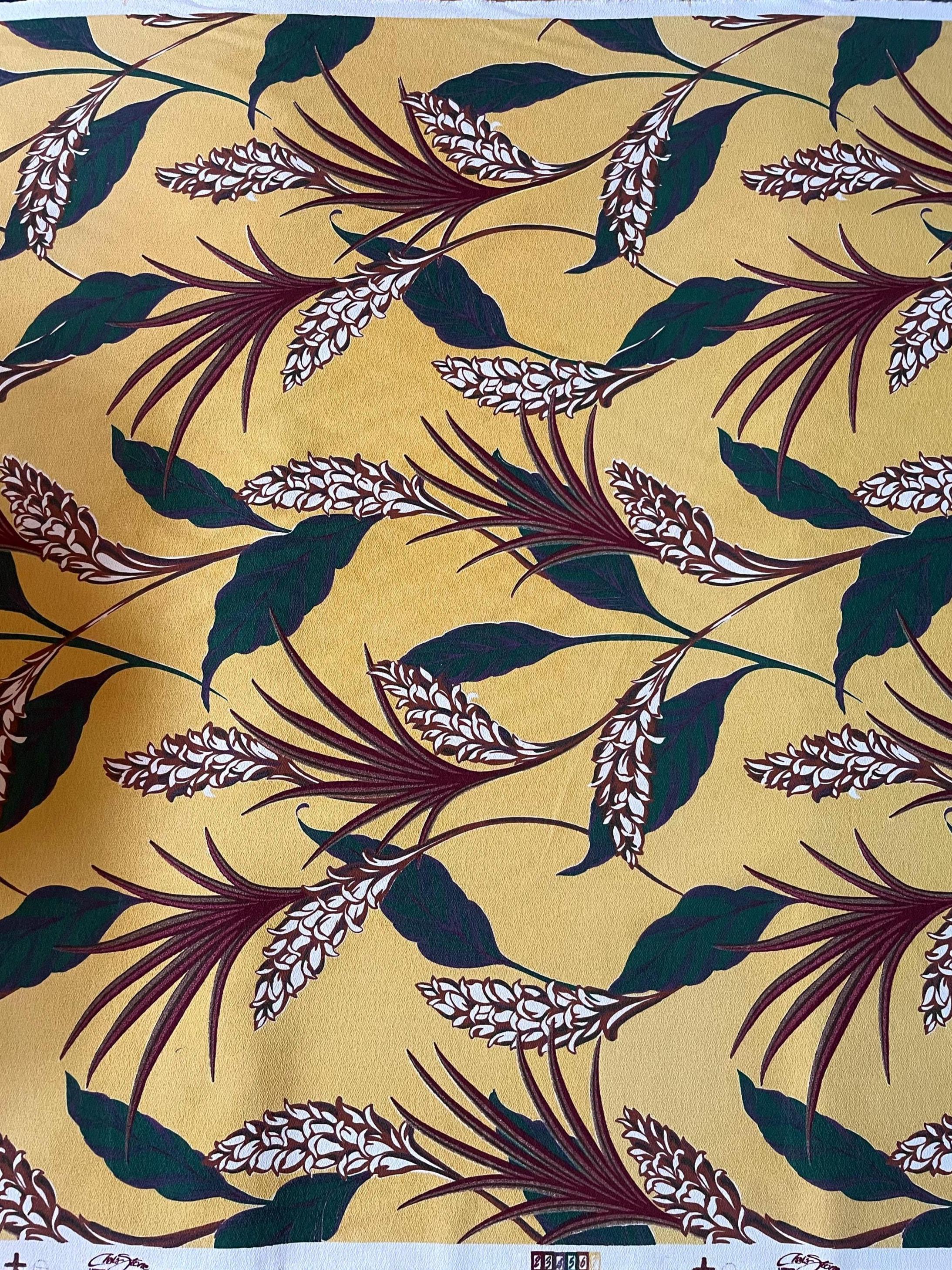Mid-century Botanical | Cotton Barkcloth Fabric by the Half Yard, 55 ...