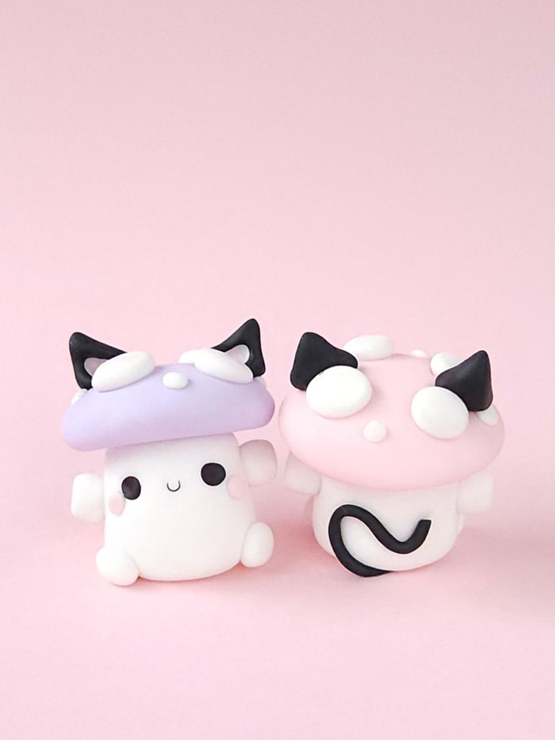 Black Cat Mushroom, Toadstool Sculpture, Figurine, Handmade Keychain ...