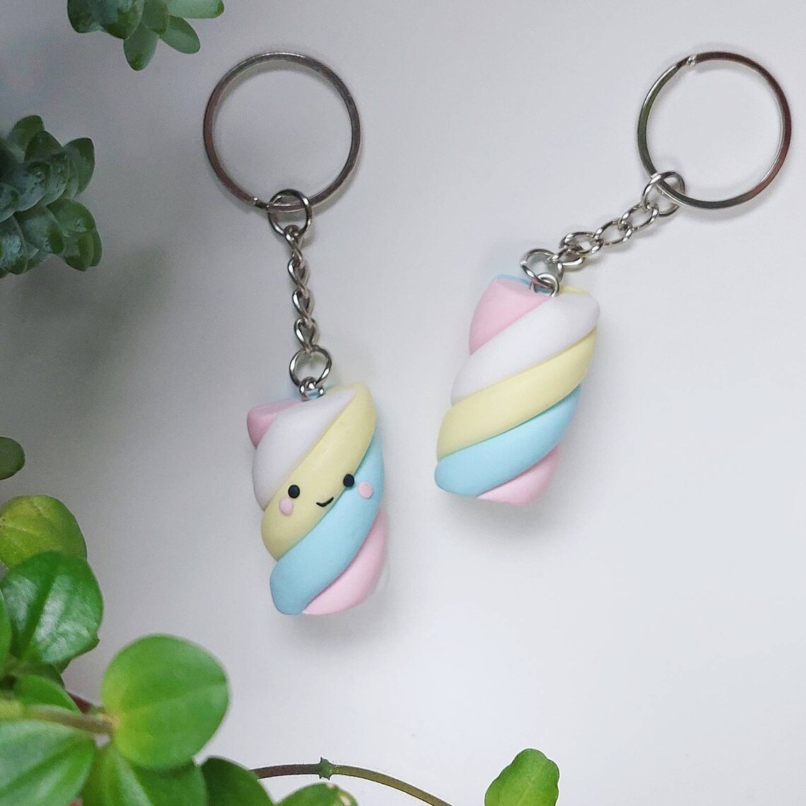 Cute Rainbow Marshmallow Keyring Kawaii Keychain Handmade - Etsy