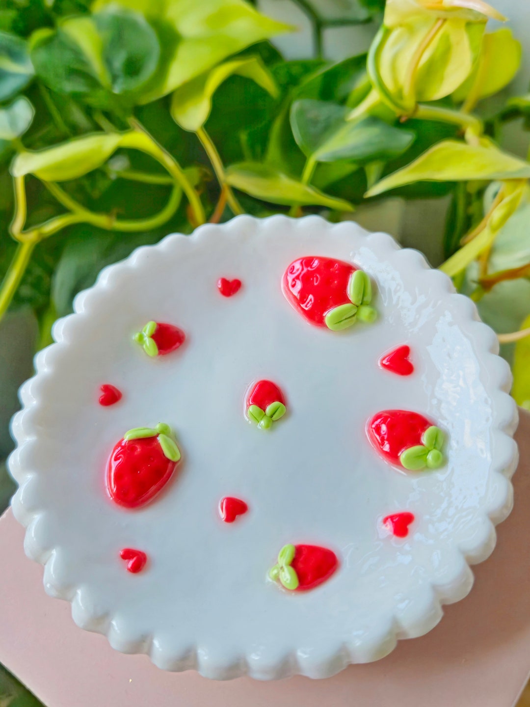 Handmade Strawberry Trinket Dish – Polymer Clay Ring Tray, Jewellery ...