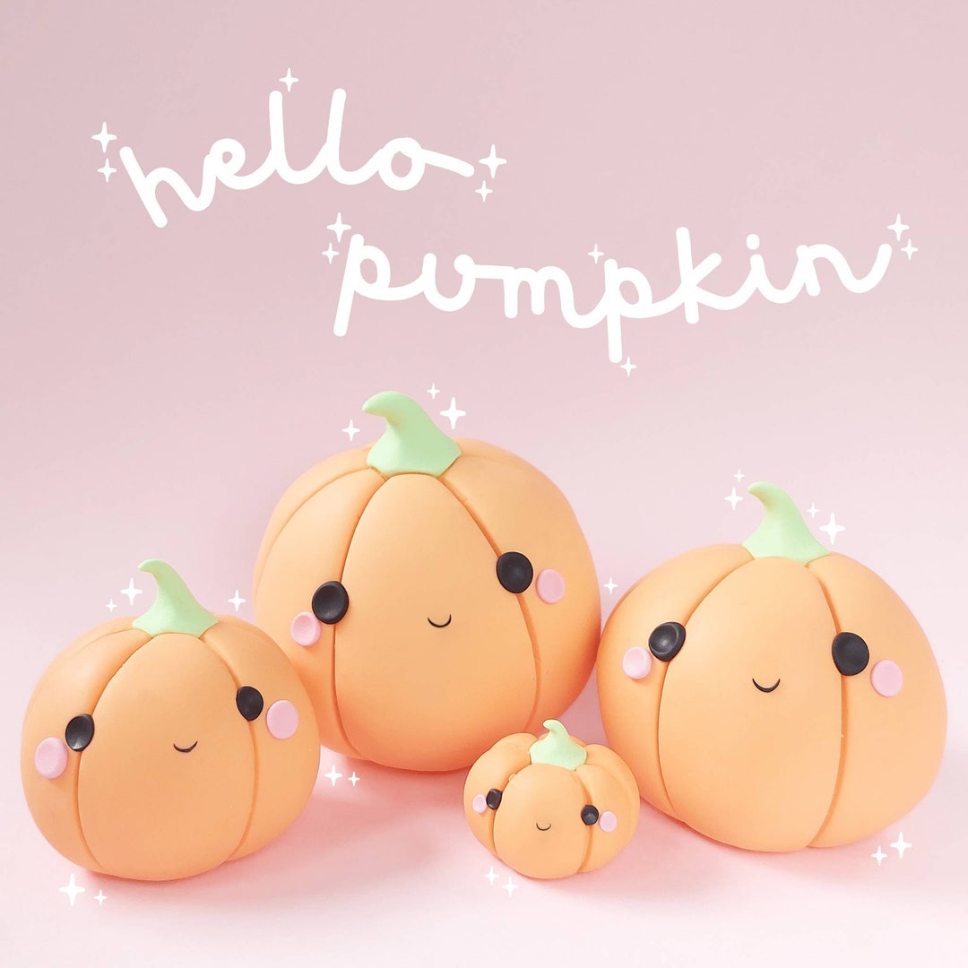 Cute Pumpkin Sculpture, Handsculpted Figurine, Kawaii, Polymer Clay ...