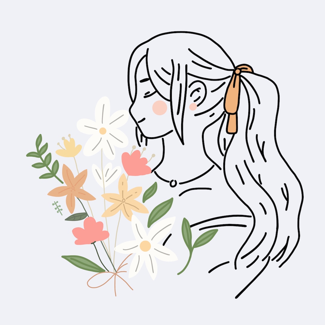 Flower Girl Line Art Digital Drawing - Etsy