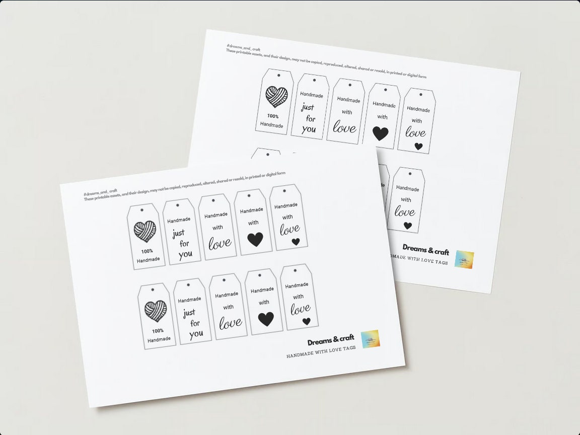Printable Handmade With Love Tags -labels for Handmade Items - Etsy