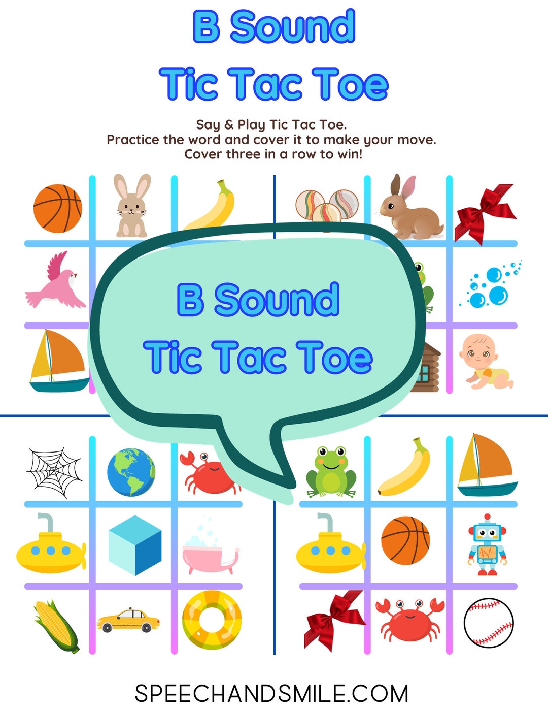 B Sound Tic-tac-toe-print and Play-printable B Sound Activity- Gamewith ...