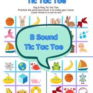 B Sound Tic-tac-toe-print and Play-printable B Sound Activity- Gamewith ...