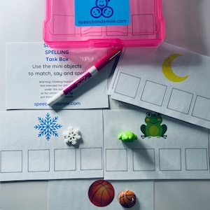 SPELLING Task Box 4 Four Letter Word Spelling With Cards and Miniature ...