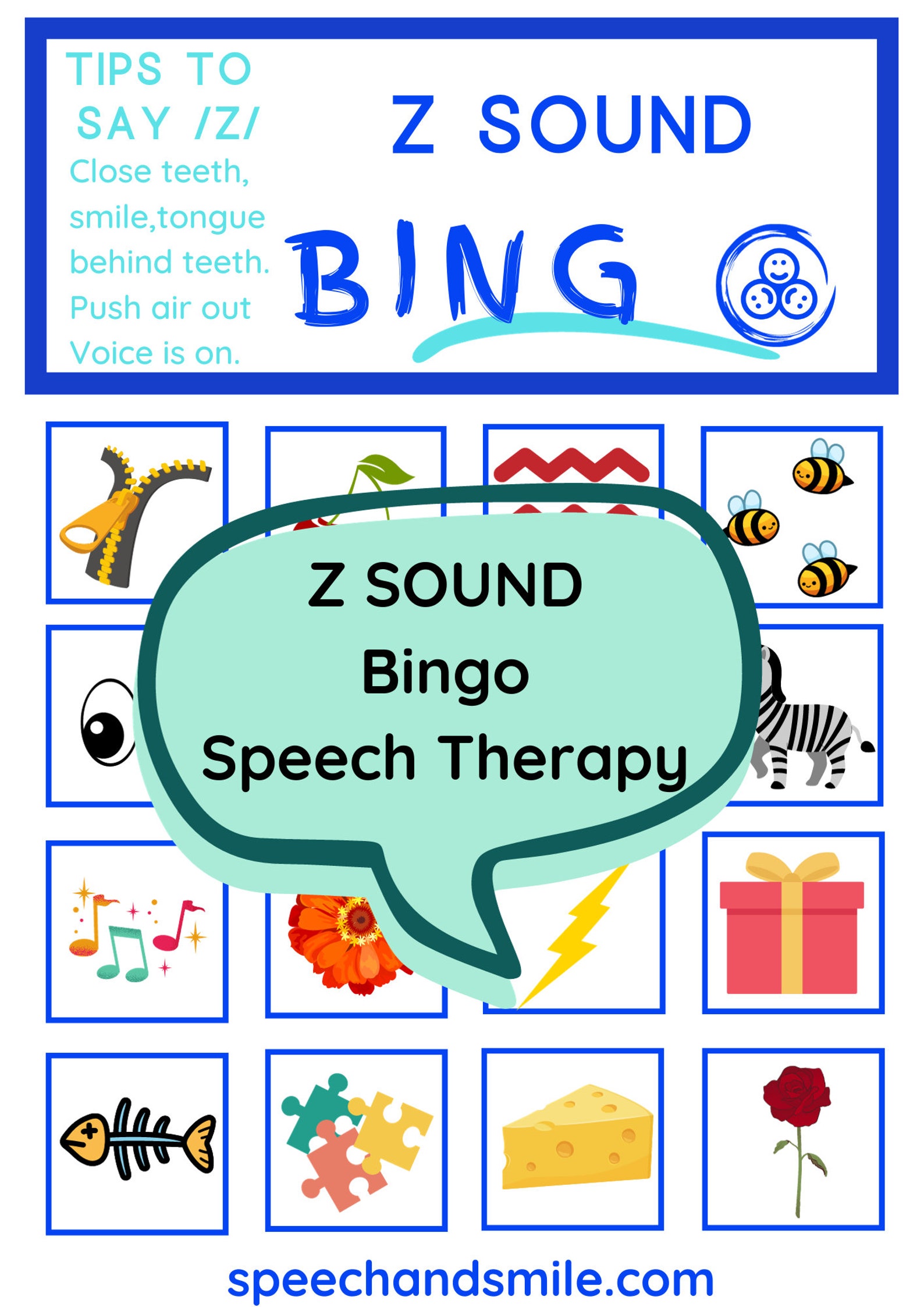 Letter Z Sound Bingo-printable Z Activity-letter Z Matching Game-speech ...