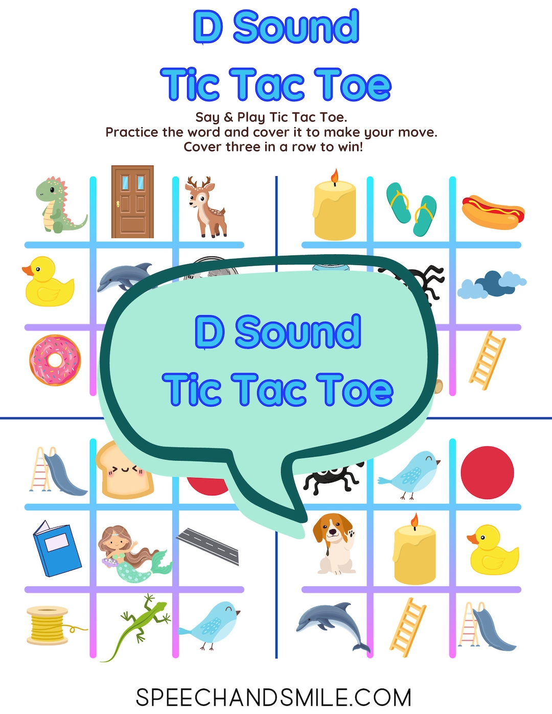 D Sound Tic-tac-toe PRINTABLE Speech Sounds Tic-tac-toe Print and Play ...
