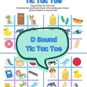 D Sound Tic-tac-toe PRINTABLE Speech Sounds Tic-tac-toe Print and Play ...